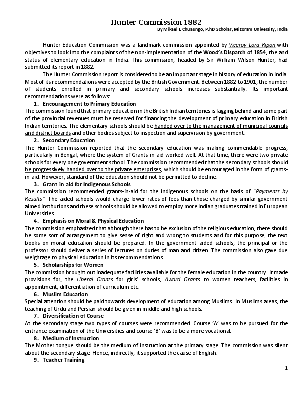 (DOC) Hunter Commission 1882