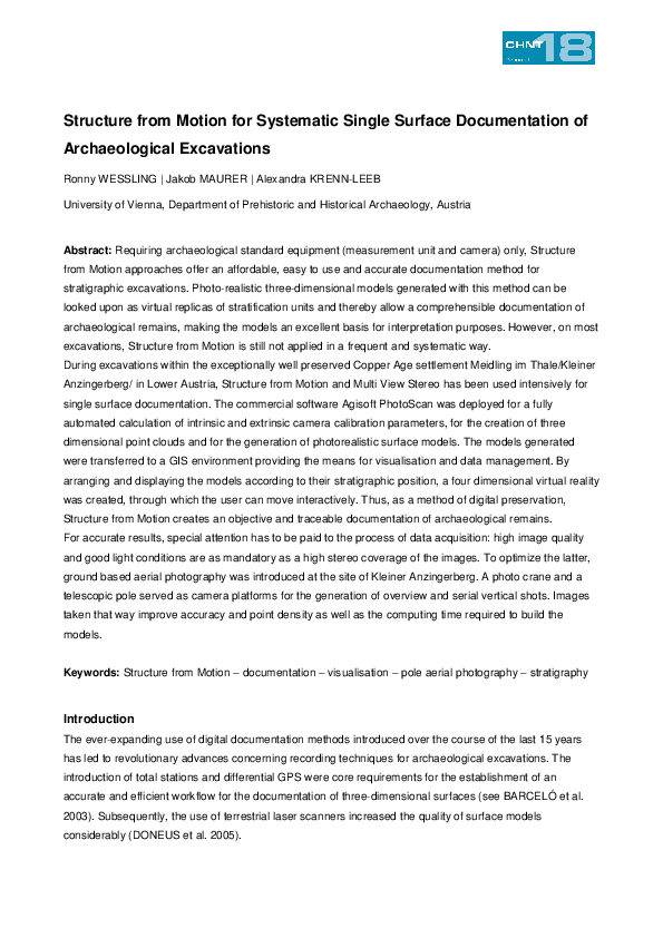 (PDF) Structure from Motion for Systematic Single Surface Documentation ...