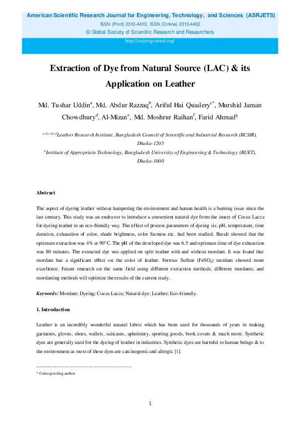 (PDF) Extraction of Dye from Natural Source (LAC) & its Application on ...