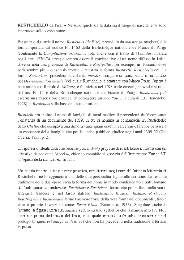 (PDF) Rustichello da Pisa, in "Dizionario Biografico degli Italiani ...
