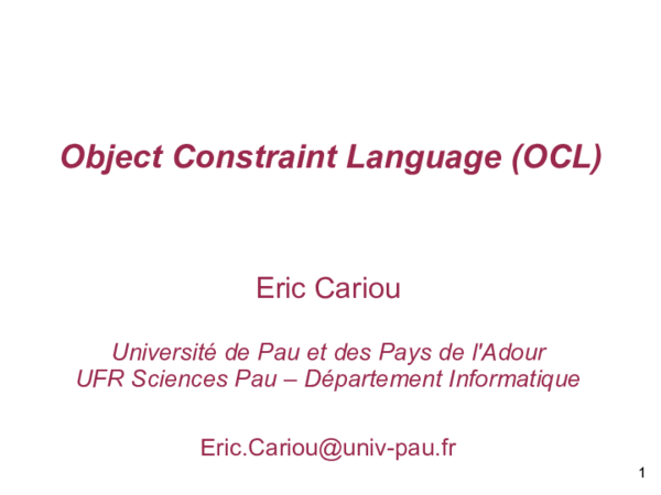 (PDF) Object Constraint Language (OCL