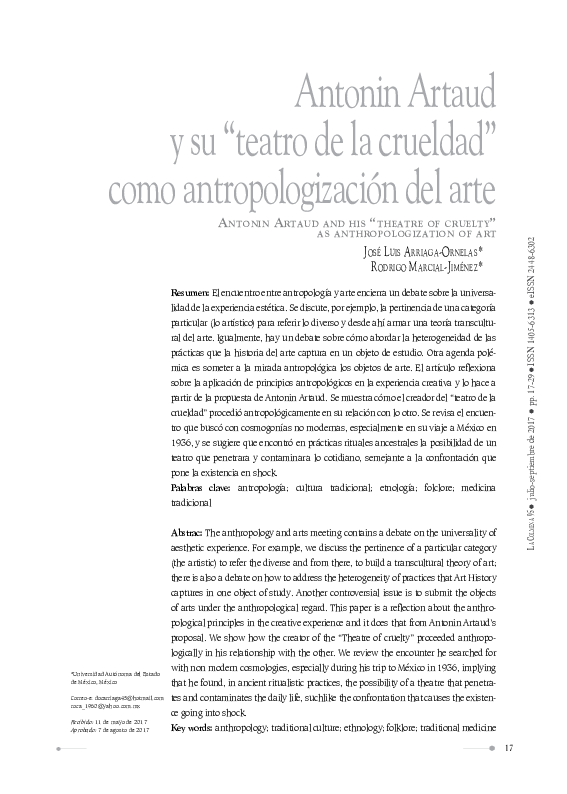 (PDF) Antonin Artaud y su " teatro de la crueldad " como ...