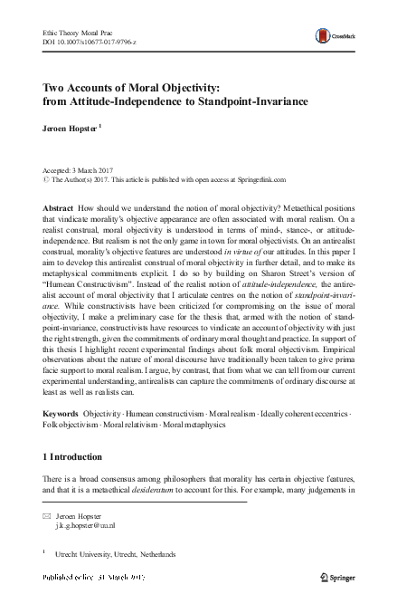 (PDF) Two Accounts of Moral Objectivity: from Attitude-Independence to Standpoint-Invariance