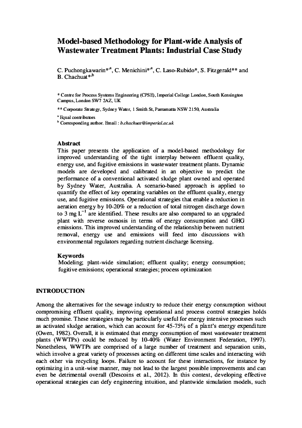 (PDF) Model-based methodology for plant-wide analysis of wastewater ...