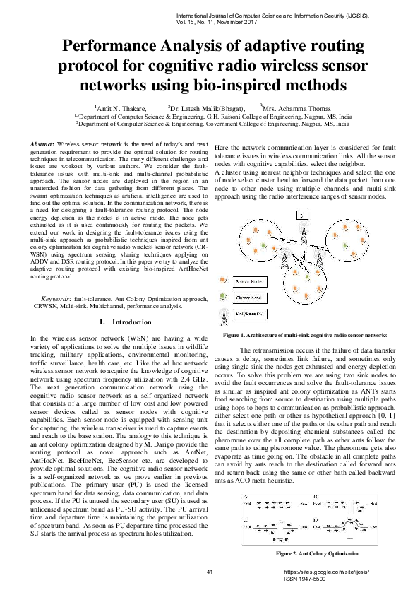 Pdf Performance Analysis Of Adaptive Routing Protocol For Cognitive Radio Wireless Sensor
