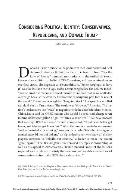 (PDF) CONSIDERING POLITICAL IDENTITY: CONSERVATIVES, REPUBLICANS, AND ...