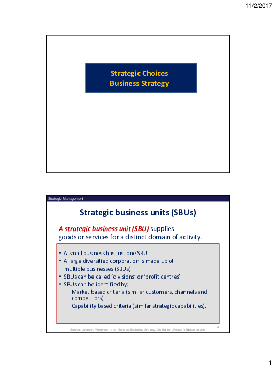 (PDF) Strategic Choices Business Strategy Strategic business units (SBUs