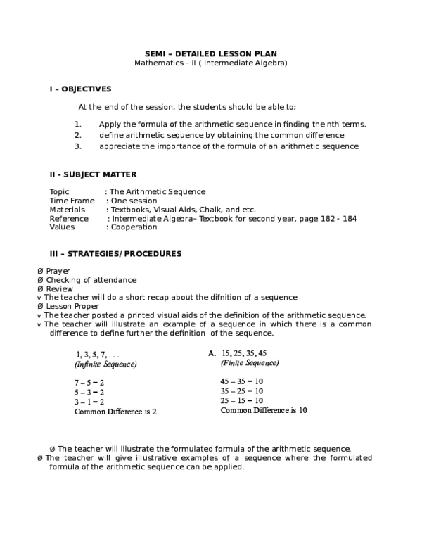 (DOC) SEMI – DETAILED LESSON PLAN (DOC) SEMI – DETAILED LESSON PLAN