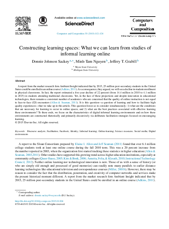 (PDF) Constructing learning spaces: What we can learn from studies of informal learning online