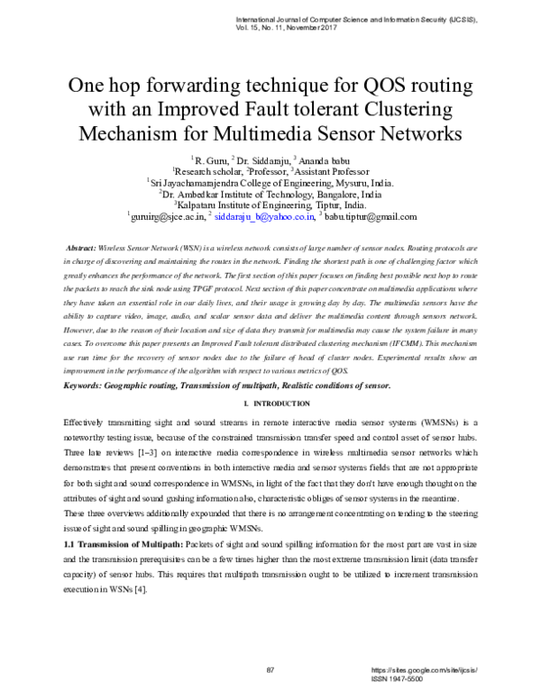 Pdf One Hop Forwarding Technique For Qos Routing With An Improved Fault Tolerant Clustering