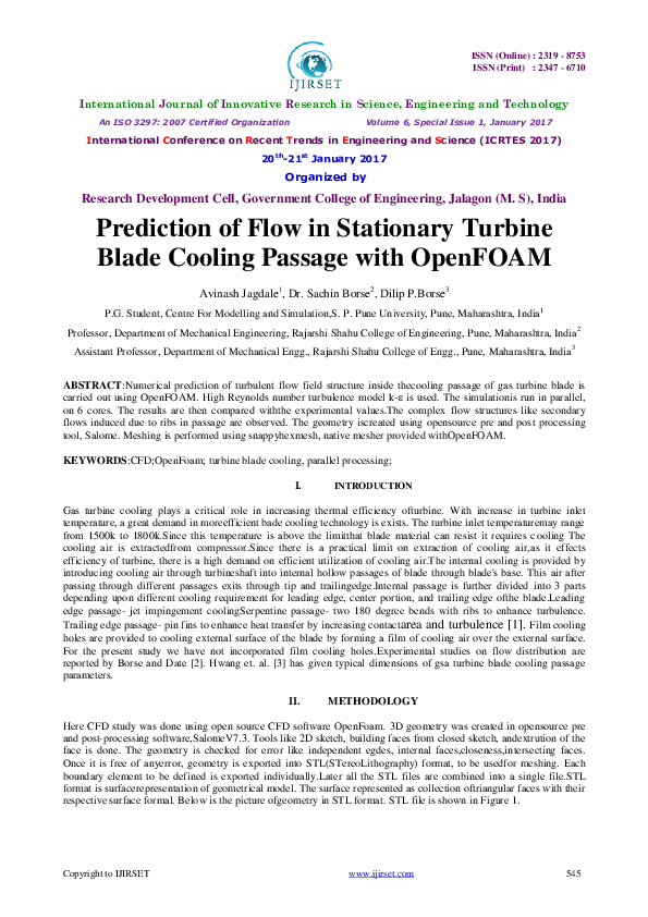(PDF) Prediction of Flow in Stationary Turbine Blade Cooling Passage with OpenFOAM