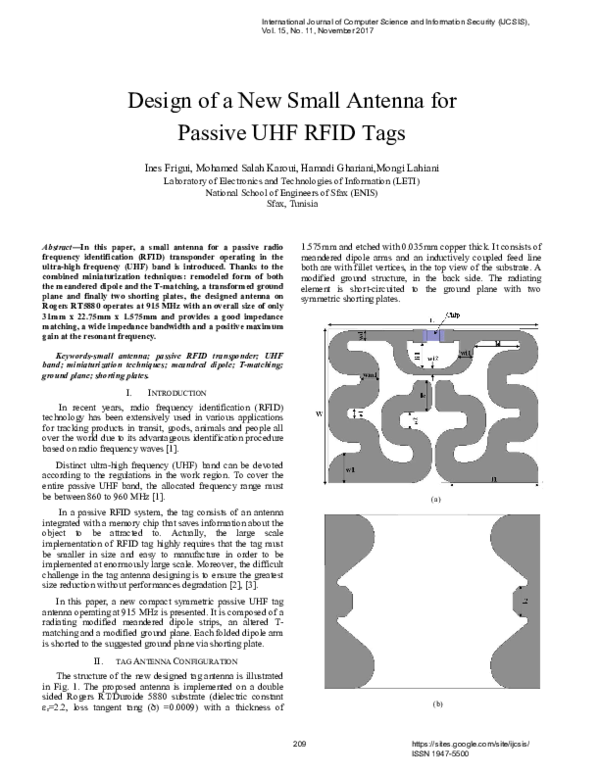 (PDF) Design of a New Small Antenna for Passive UHF RFID Tags