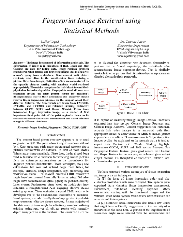(PDF) Fingerprint Image Retrieval using Statistical Methods