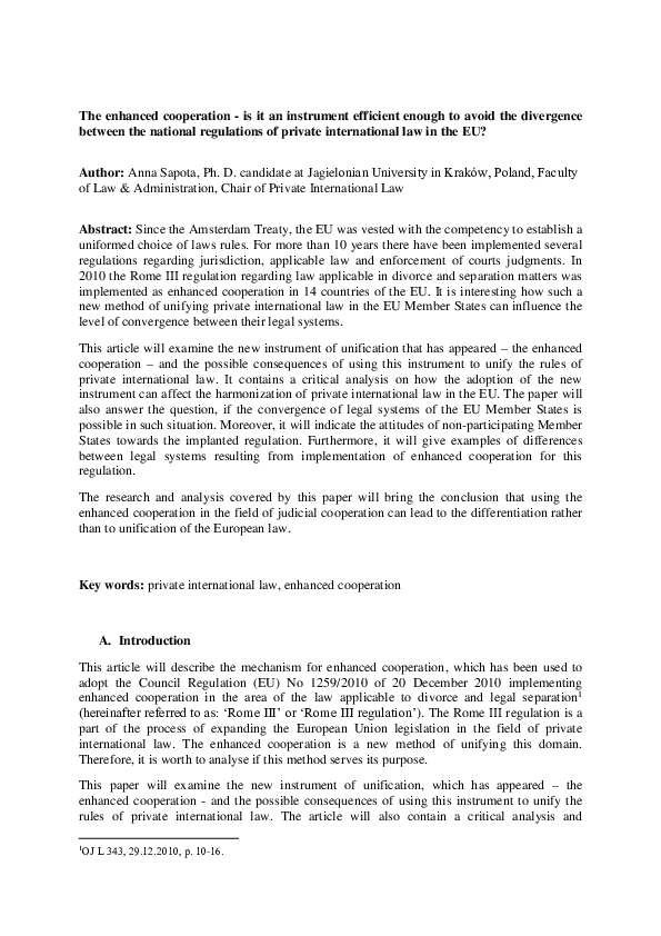 (PDF) The enhanced cooperation -is it an instrument efficient enough to ...