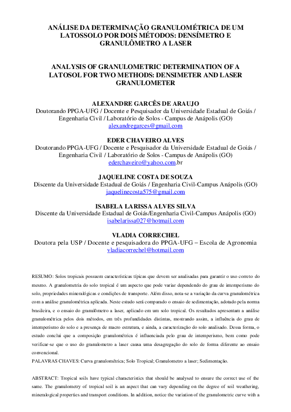 (DOC) ANÁLISE DA DETERMINAÇÃO GRANULOMÉTRICA DE UM LATOSSOLO POR DOIS ...