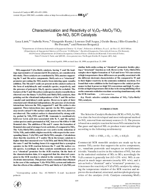 (PDF) Characterization and Reactivity of V2O5–MoO3/TiO2 De-NOx SCR ...