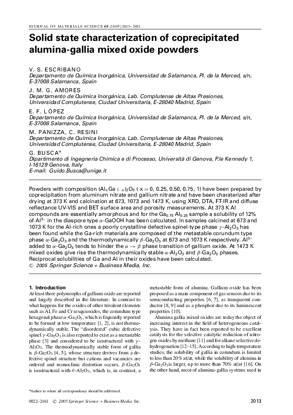 (PDF) Solid state characterization of coprecipitated alumina-gallia mixed oxide powders