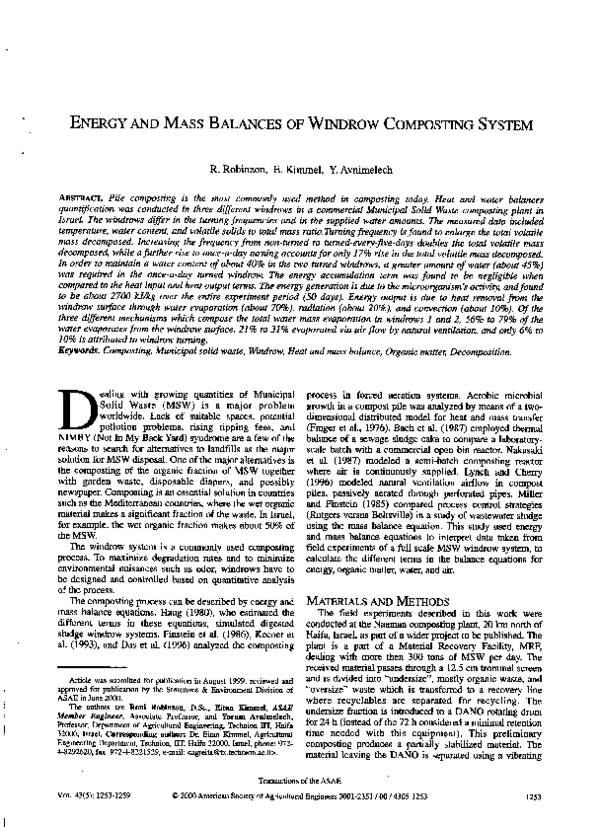 (PDF) Energy and Mass Balances of Windrow Composting System
