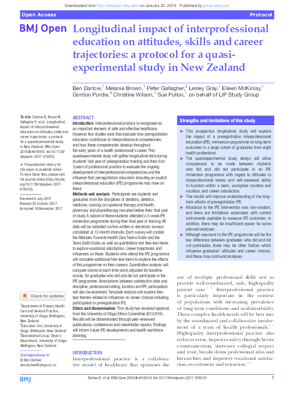 (PDF) Longitudinal impact of interprofessional education on attitudes, skills and career ...