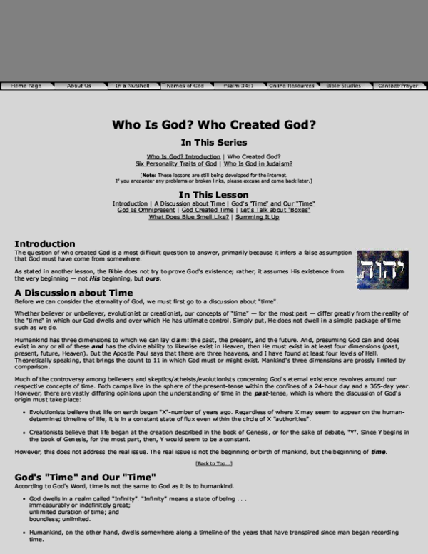 (PDF) Bible Study: Who Is God? Who Created God?
