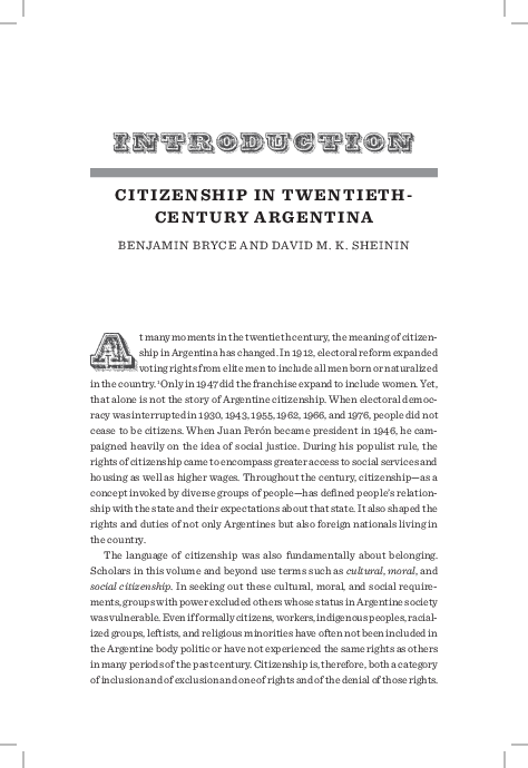 (PDF) Making Citizens in Argentina - Introduction (excerpt) | Benjamin ...