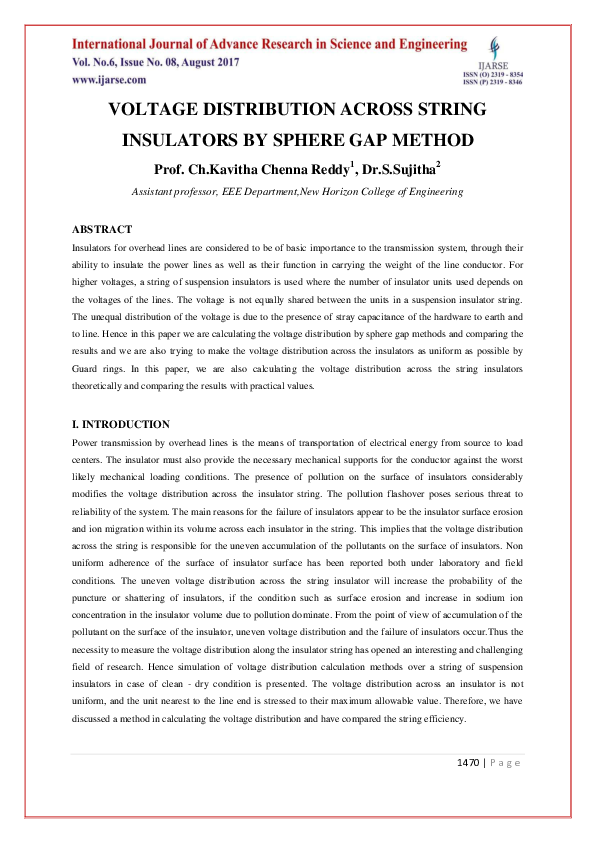 (PDF) VOLTAGE DISTRIBUTION ACROSS STRING INSULATORS BY SPHERE GAP METHOD