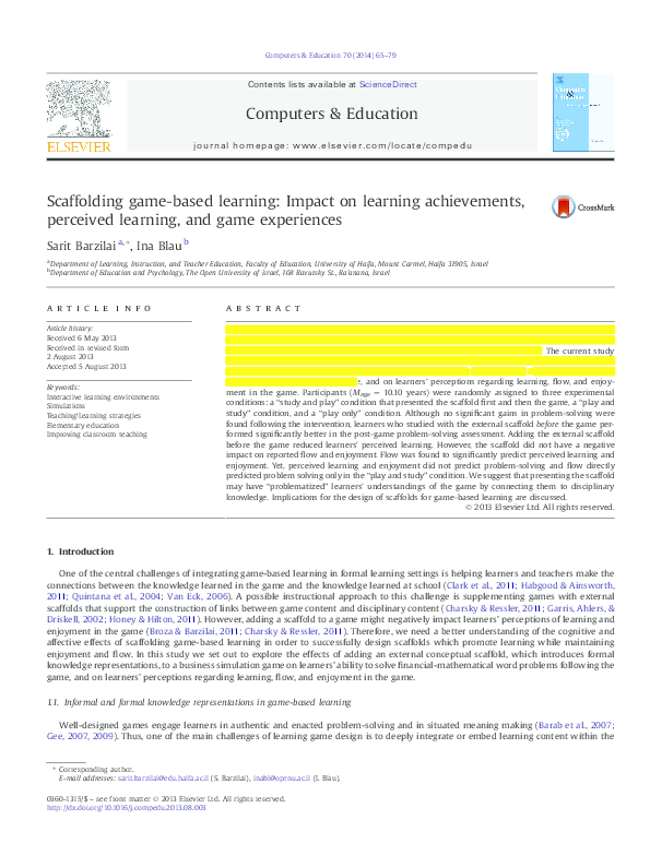 (PDF) Scaffolding game-based learning: Impact on learning achievements, perceived learning, and ...