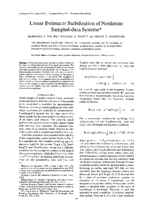 (PDF) Linear estimator stabilization of nonlinear sampled-data systems