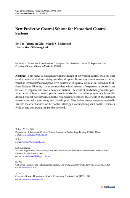 Pdf New Predictive Control Scheme For Networked Control Systems