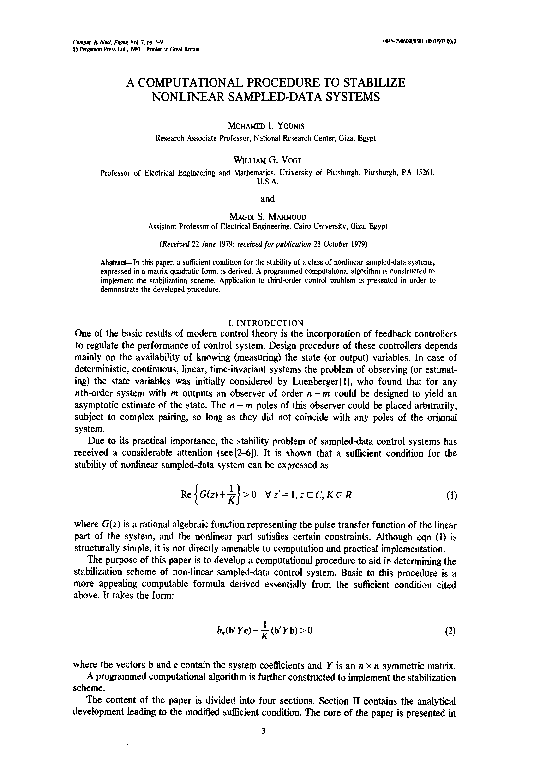 (PDF) A computational procedure to stabilize nonlinear sampled-data systems