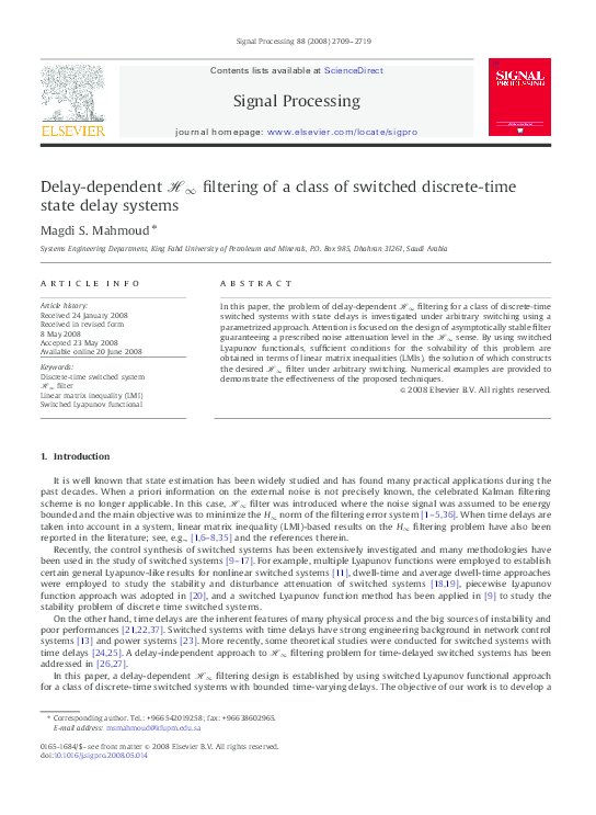 Delay Dependent Filtering Of A Class Of Switched Discrete Time State
