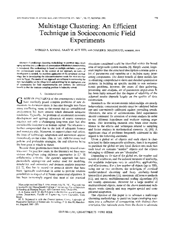 Pdf Multistage Clustering An Efficient Technique In Socioeconomic Field Experiments