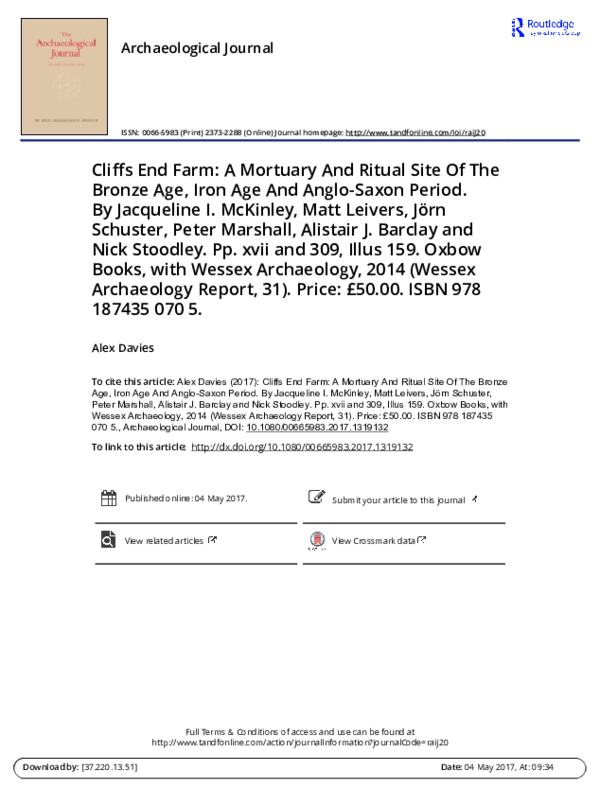 (PDF) Review: Cliffs End Farm: A Mortuary And Ritual Site Of The Bronze ...