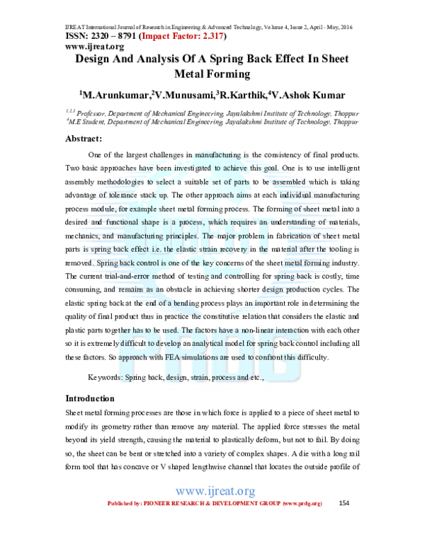(PDF) Design And Analysis Of A Spring Back Effect In Sheet Metal Forming