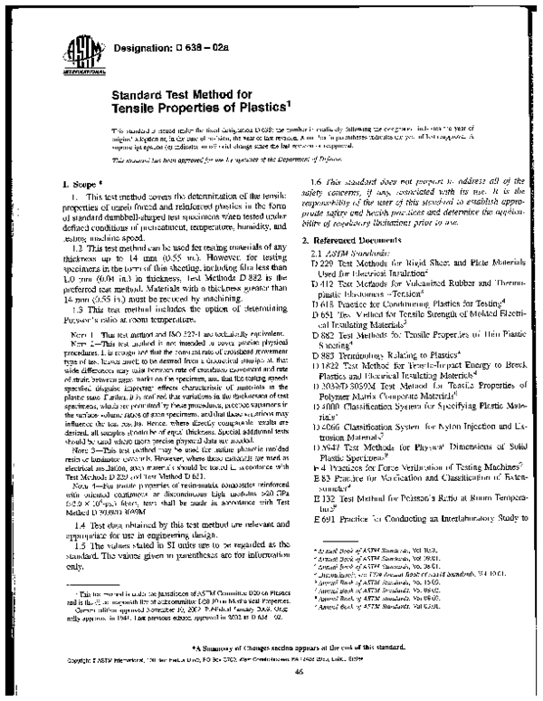 Pdf Standard Test Method For Tensile Properties Of Plastics