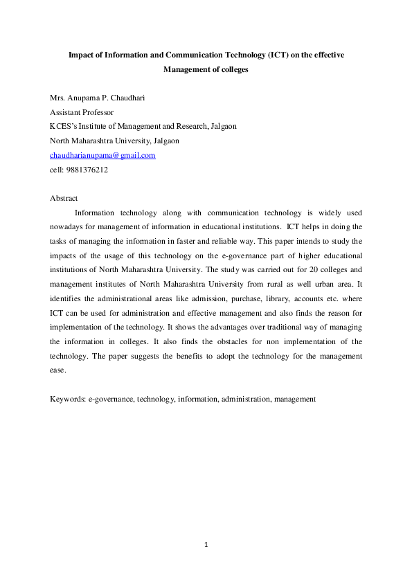 (DOC) Impact of Information and Communication Technology (ICT) on the ...