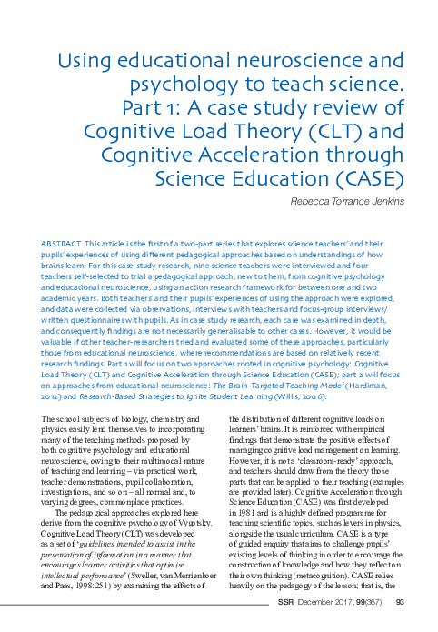(PDF) Using educational neuroscience and psychology to teach science. Part 1: A case study ...