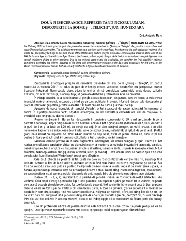 (PDF) Două piese ceramice reprezentând piciorul uman descoperite la ...