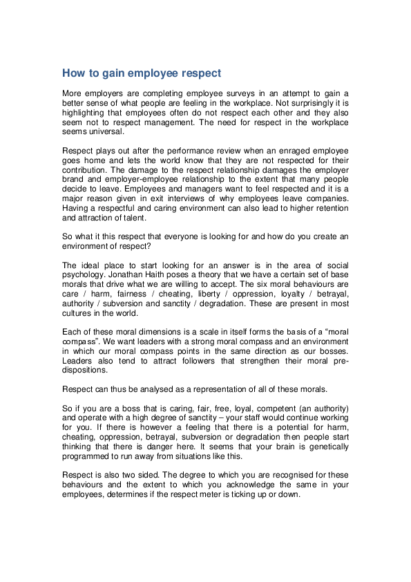 (DOC) How to gain employee respect