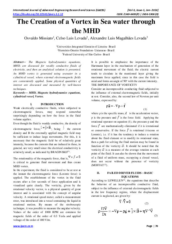 (PDF) The Creation of a Vortex in Sea water through the MHD