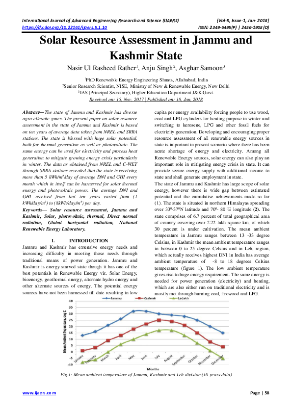 (PDF) Solar Resource Assessment in Jammu and Kashmir State