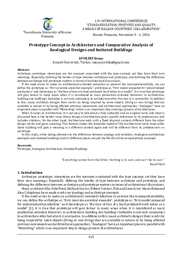 (PDF) Prototype Concept in Architecture and Comparative Analysis of Analogical Designs and ...