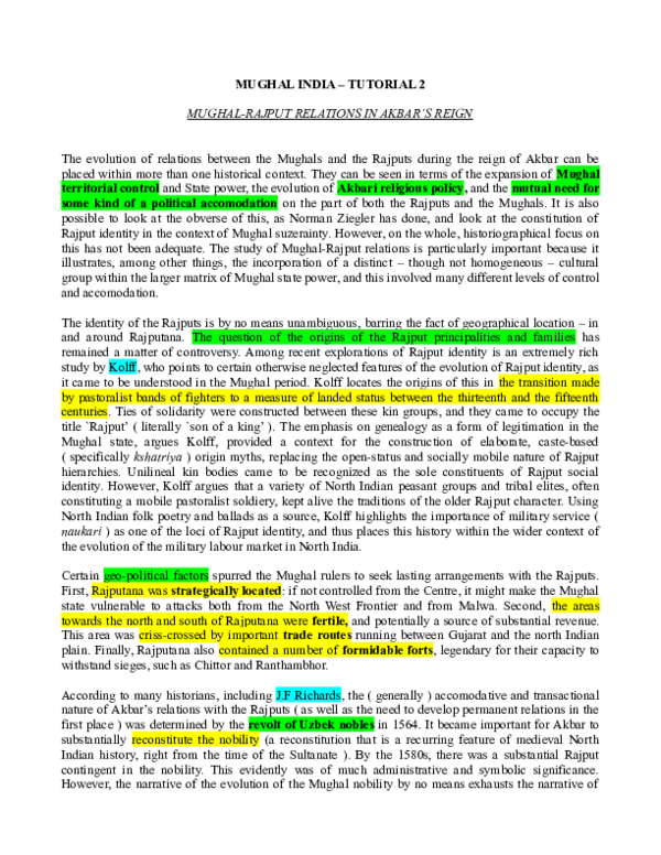 (DOC) MUGHAL-RAJPUT RELATIONS IN AKBAR’S REIGN