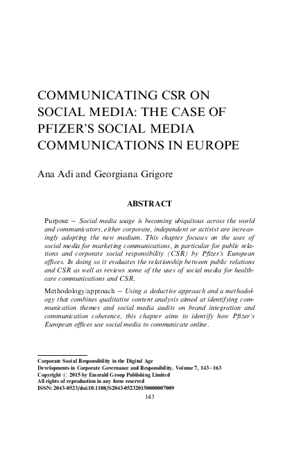 (PDF) Communicating CSR on Social Media: The Case of Pfizer’s Social ...
