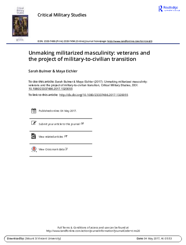 (PDF) Unmaking militarized masculinity: veterans and the project of ...