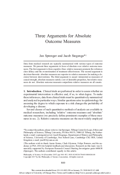 (PDF) Three Arguments for Absolute Outcome Measures