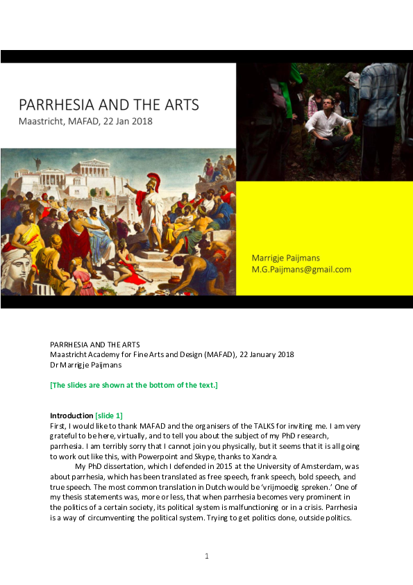 (PDF) Parrhesia and the Arts
