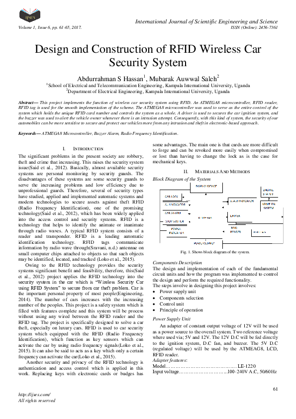 (PDF) Design and Construction of RFID Wireless Car Security System