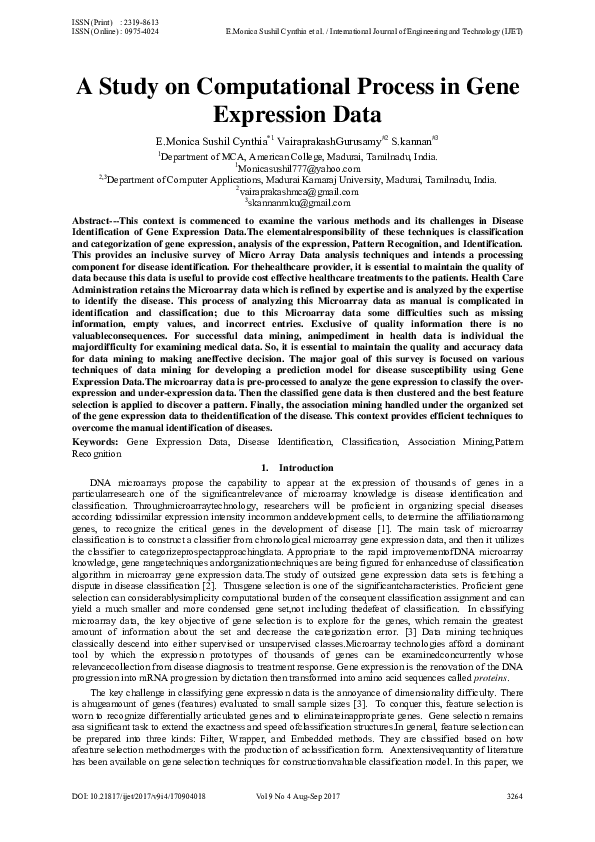 (PDF) A Study on Computational Process in Gene Expression Data