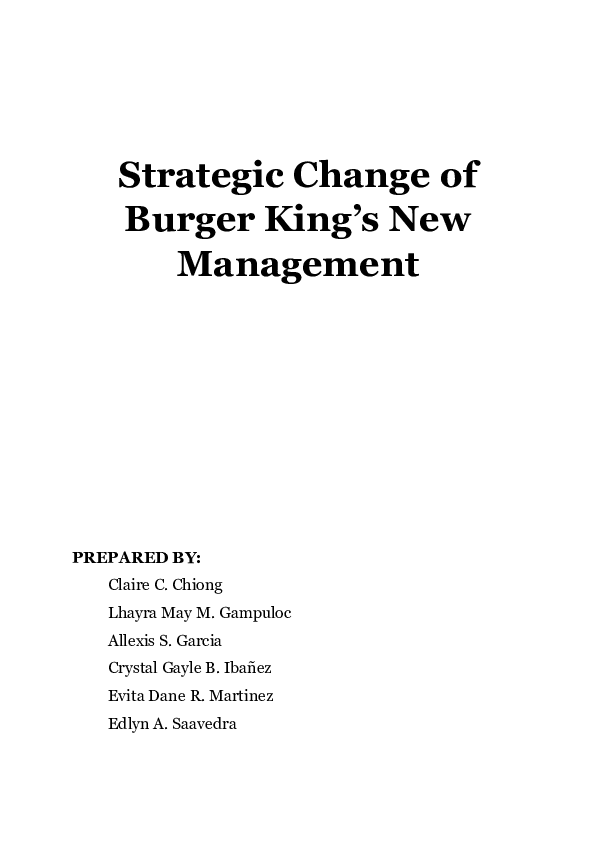 (DOC) Strategic Change of Burger King's New Management